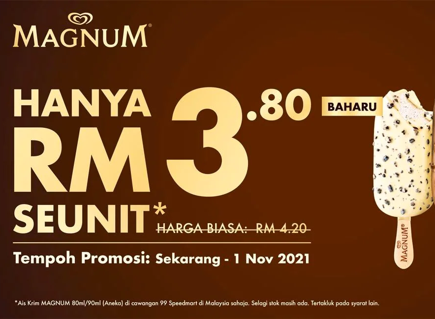 Aiskrim magnum Hanya RM3.80 Sahaja Di 99 Speedmart!